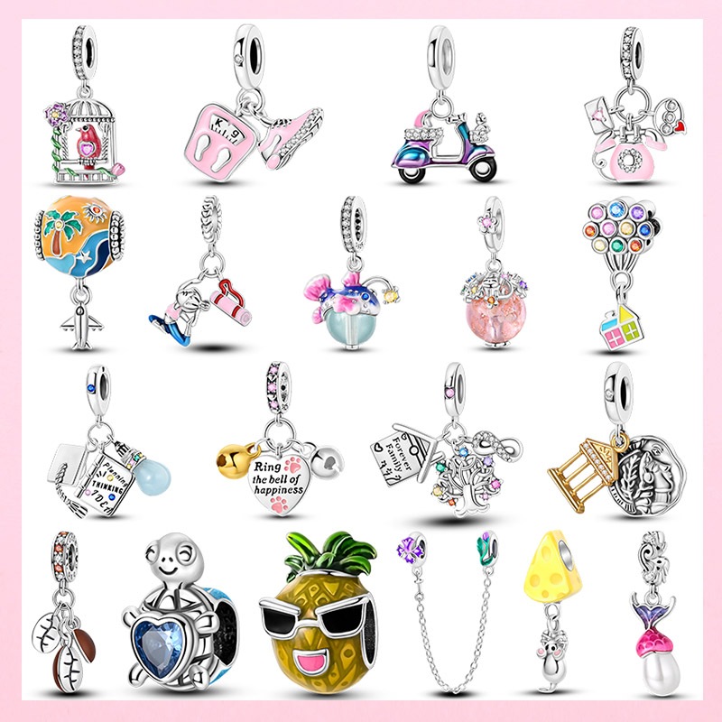 Colorful Balloon House Charms 925 Sterling Silver Cat and Flower Field ...