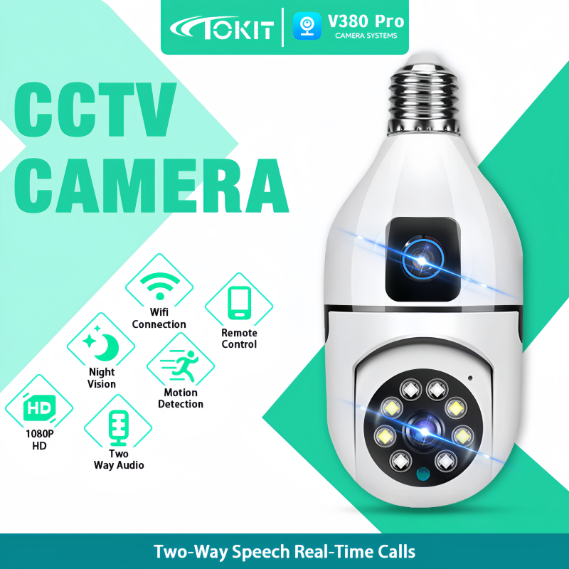 TOKIT V380 Pro Bulb Camera Auto Tracking Wireless Connect to Cellphone ...