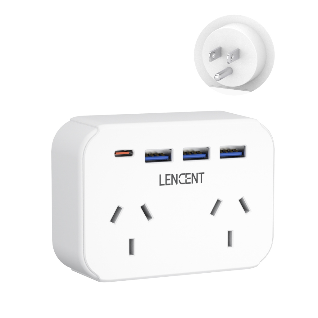 LENCENT AU/NZ to US Plug Adapter with 2 Outlets 4 USB Charger, American ...