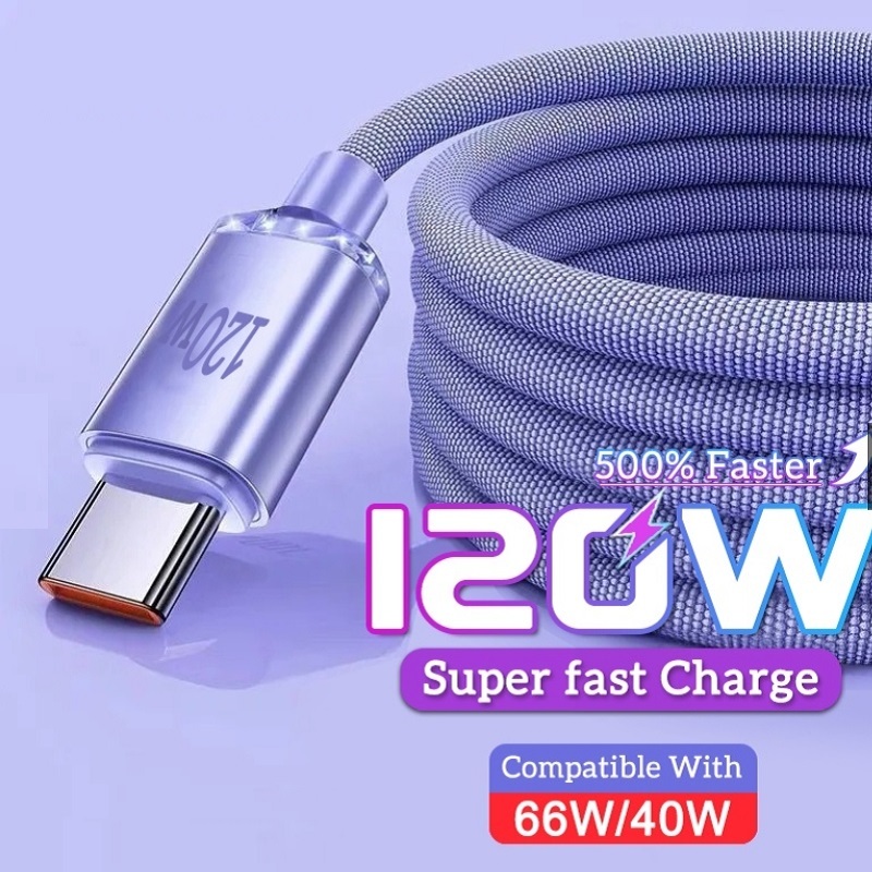 120W Super Fast Charging Cable 6A USB Cable Type C Data Wire USB C ...