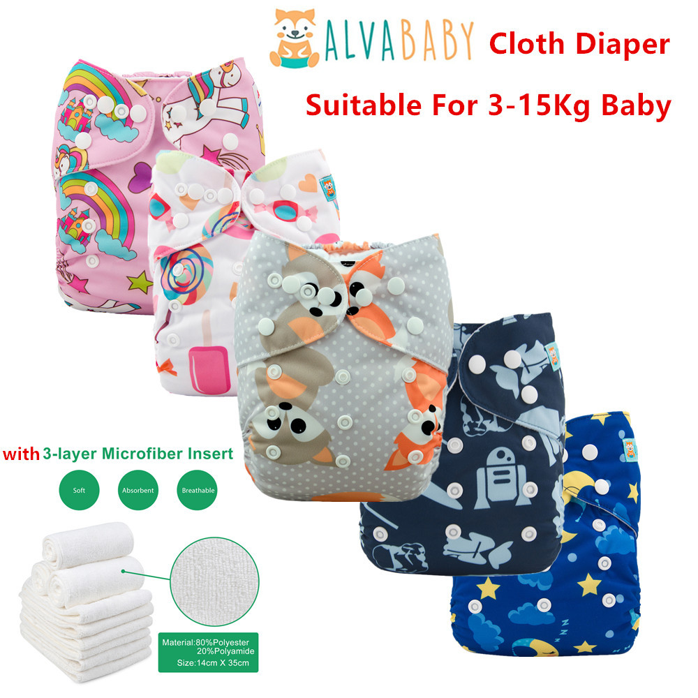 ALVA Baby Cloth Diapers With Microfiber Iinsert Washable Pocket Nappy ...