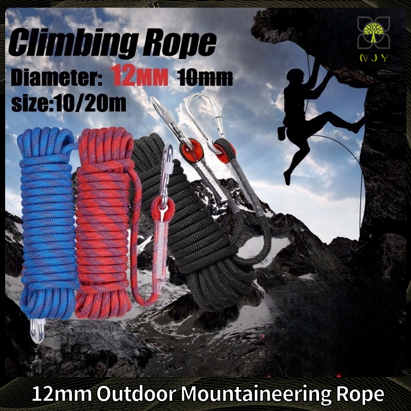 【NJY】Diameter 12MM Climbing rope Outdoor Safety Rope 2 Climbing Buckles ...