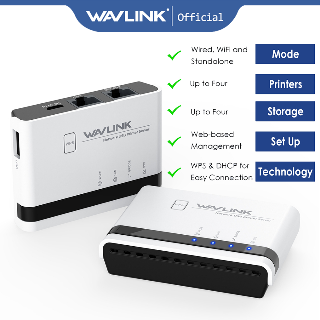 WAVLINK USB Wireless Print Server WiFi Print Server LAN Bridge Support ...