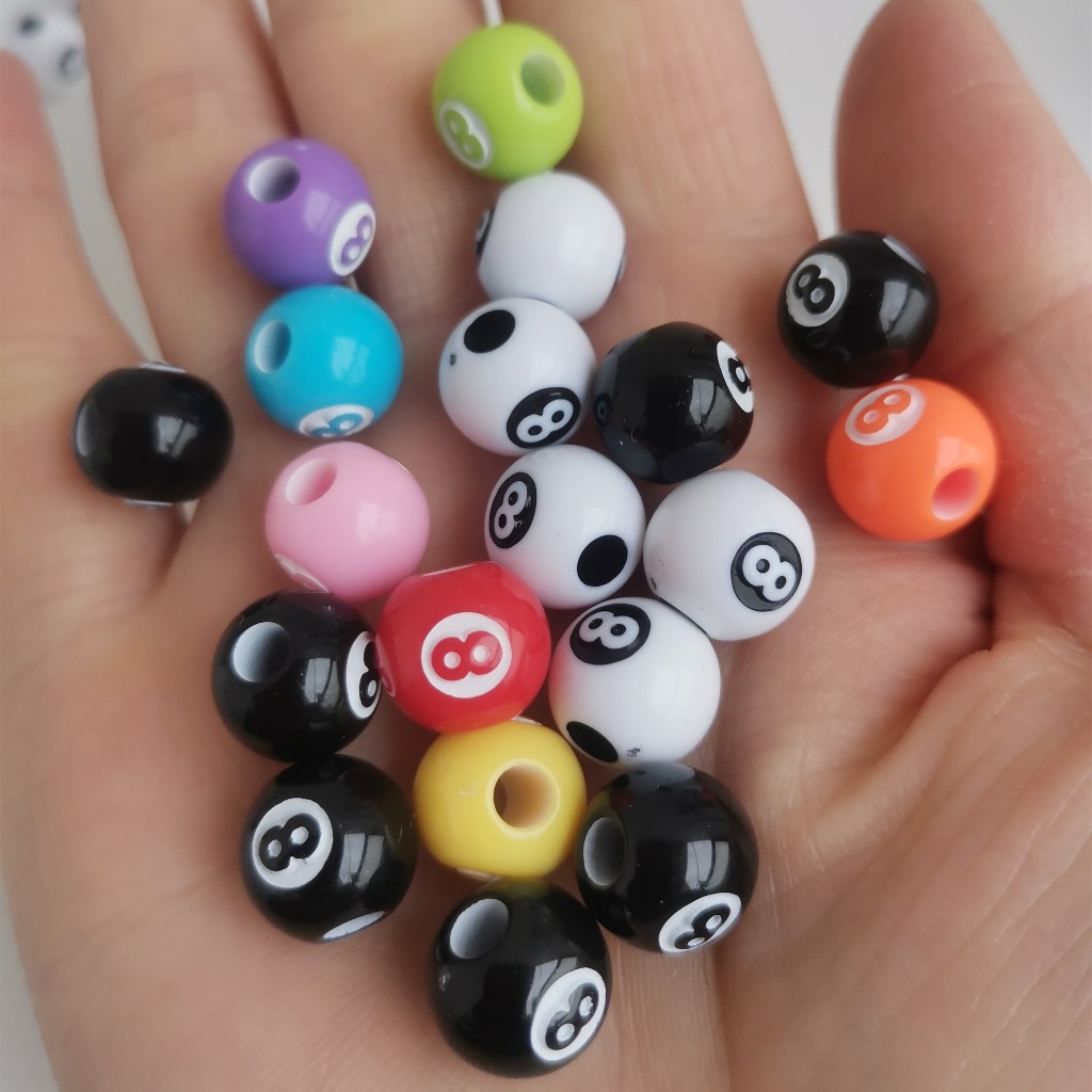 12MM Big Hole Black/White New Round Acrylic Billiard Ball Number 8 DIY ...