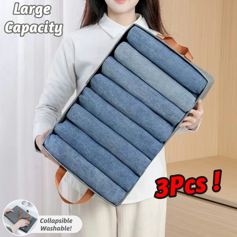 HAPPYFY 3Pcs Foldable Clothes Storage Box Drawer Organizer For Clothes ...