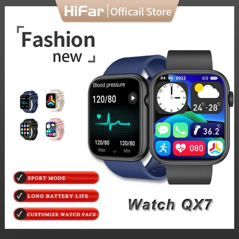 New QX7 Smart Watch 1.85 Inch Large Screen Bluetooth Call Temperature ...