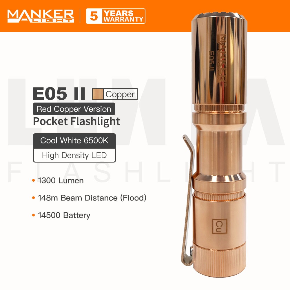 MANKER E05 II (Red Copper Version, Cool White 6500K) Rechargeable ...