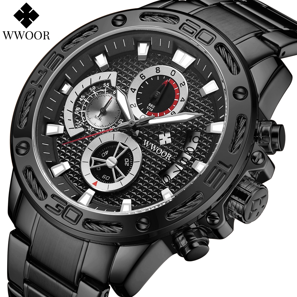 Wwoor Classic Luxury Men's Stainless Steel Quartz Watch Waterproof ...