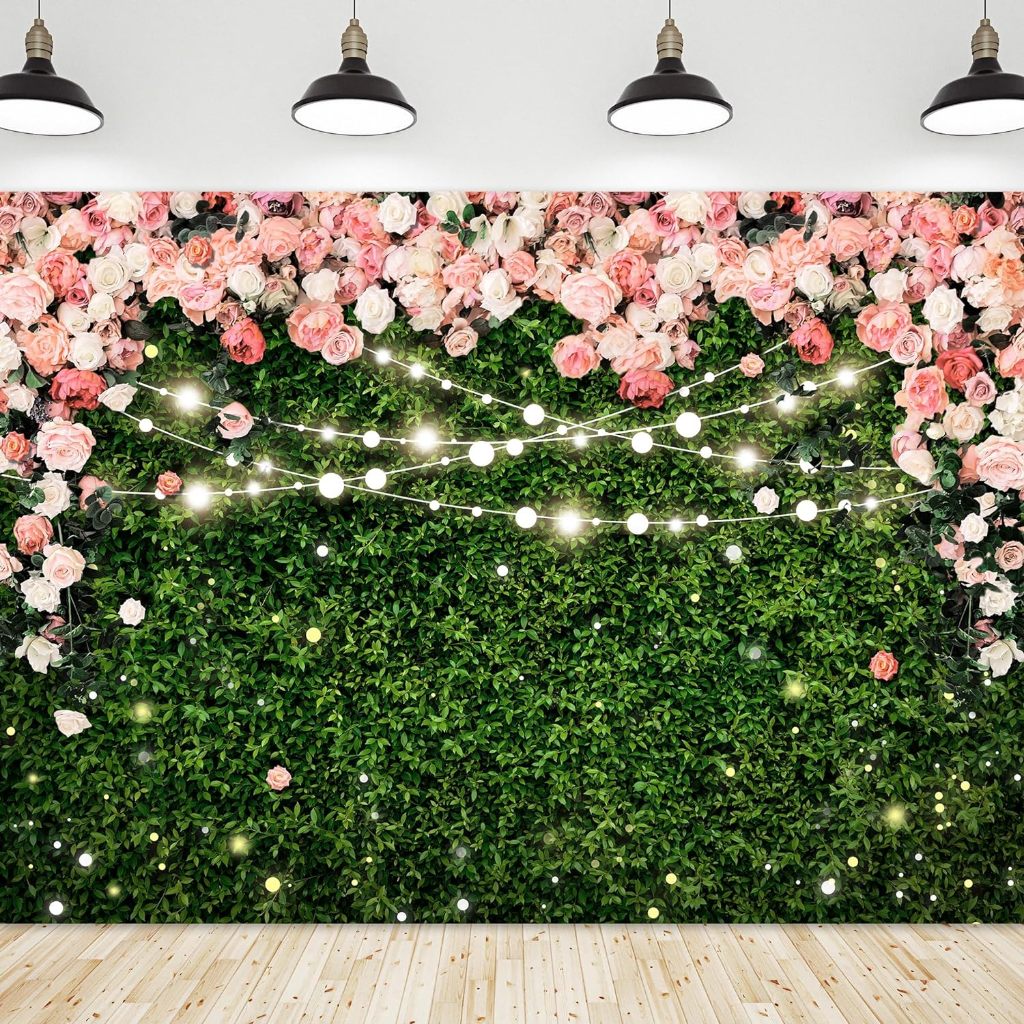 Pink Rose Green Leaves Backdrop 7Wx5H Feet Polyester Fabric Flower ...
