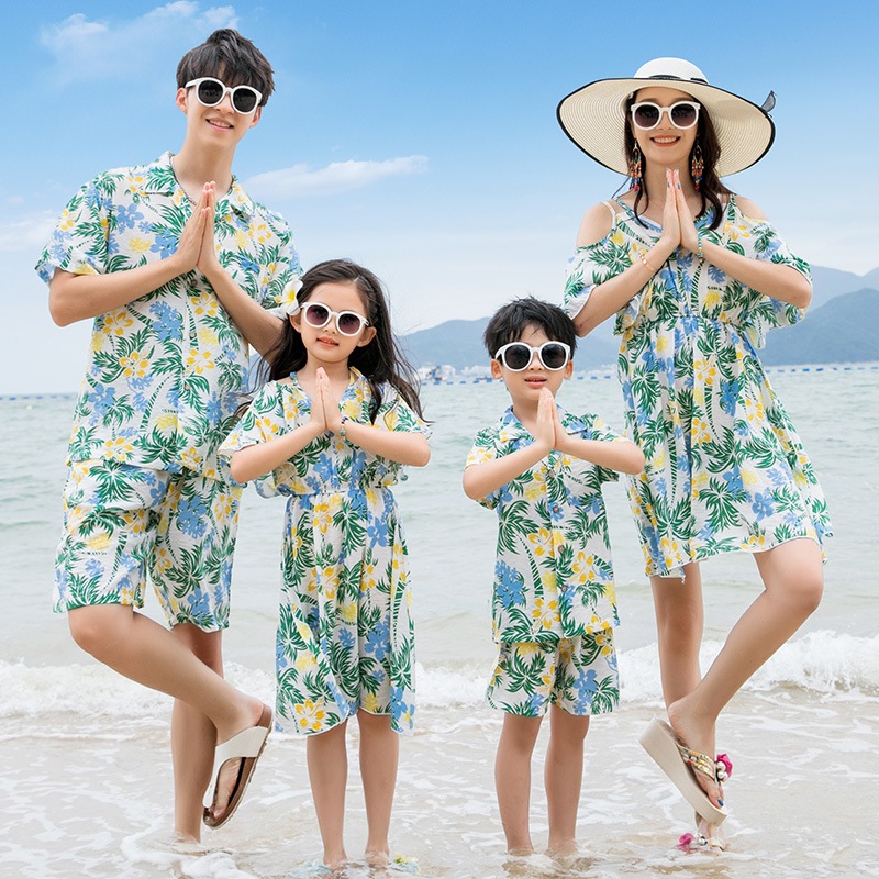 Beach Set Wear Men Boy Shirt + Short Pants Women Blouse Dress Family ...