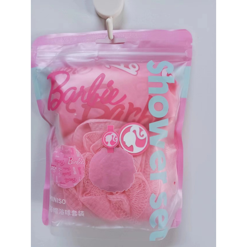 Miniso Barbie 65 anniversary shower set(bathing cap+washball) | Shopee ...