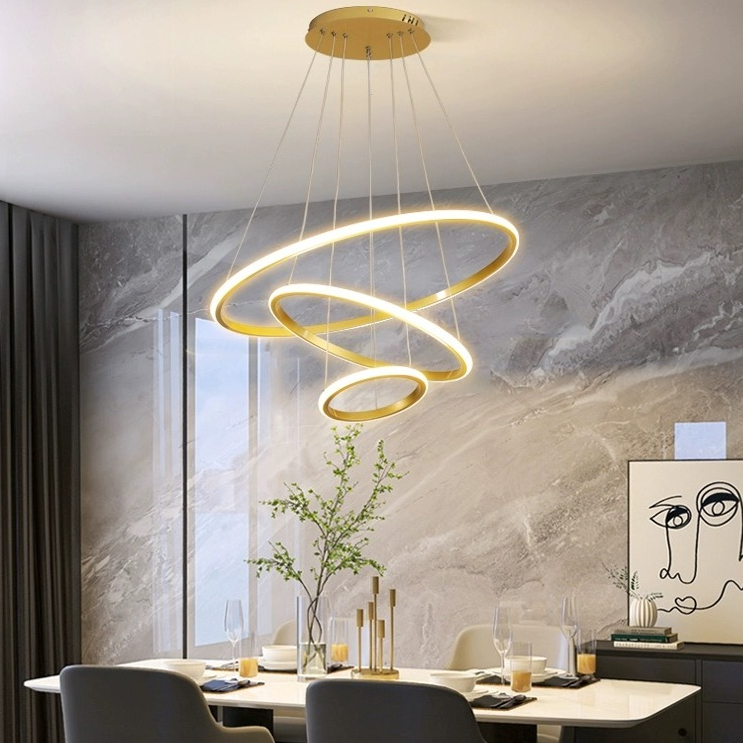 Modern Gold Chandelier Ceiling Light Ring Dining Room Lamp Tricolor ...