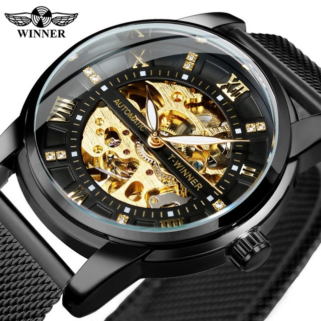 T-Winner automatic mechanical watch for men with black frame ...
