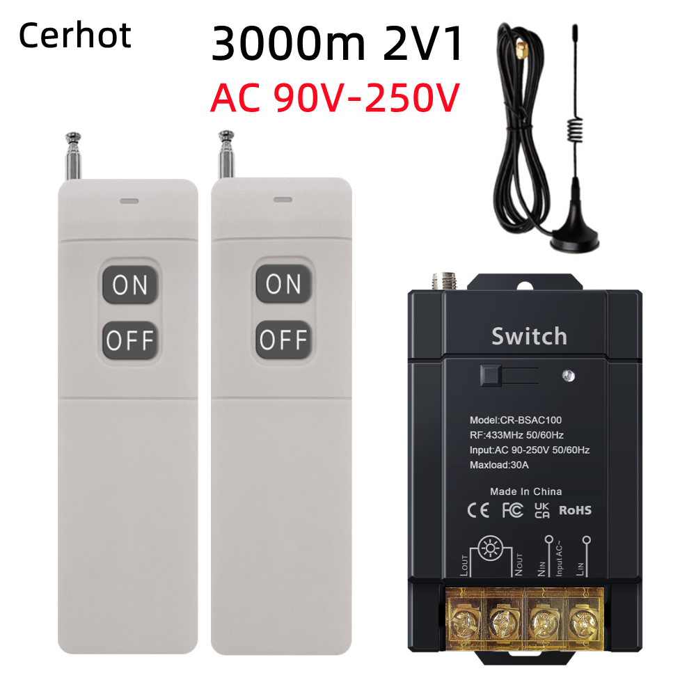 Cerhot 30A Wireless Switch Remote controller, AC 100V-250V Relay Wireless Remote Control RF ...
