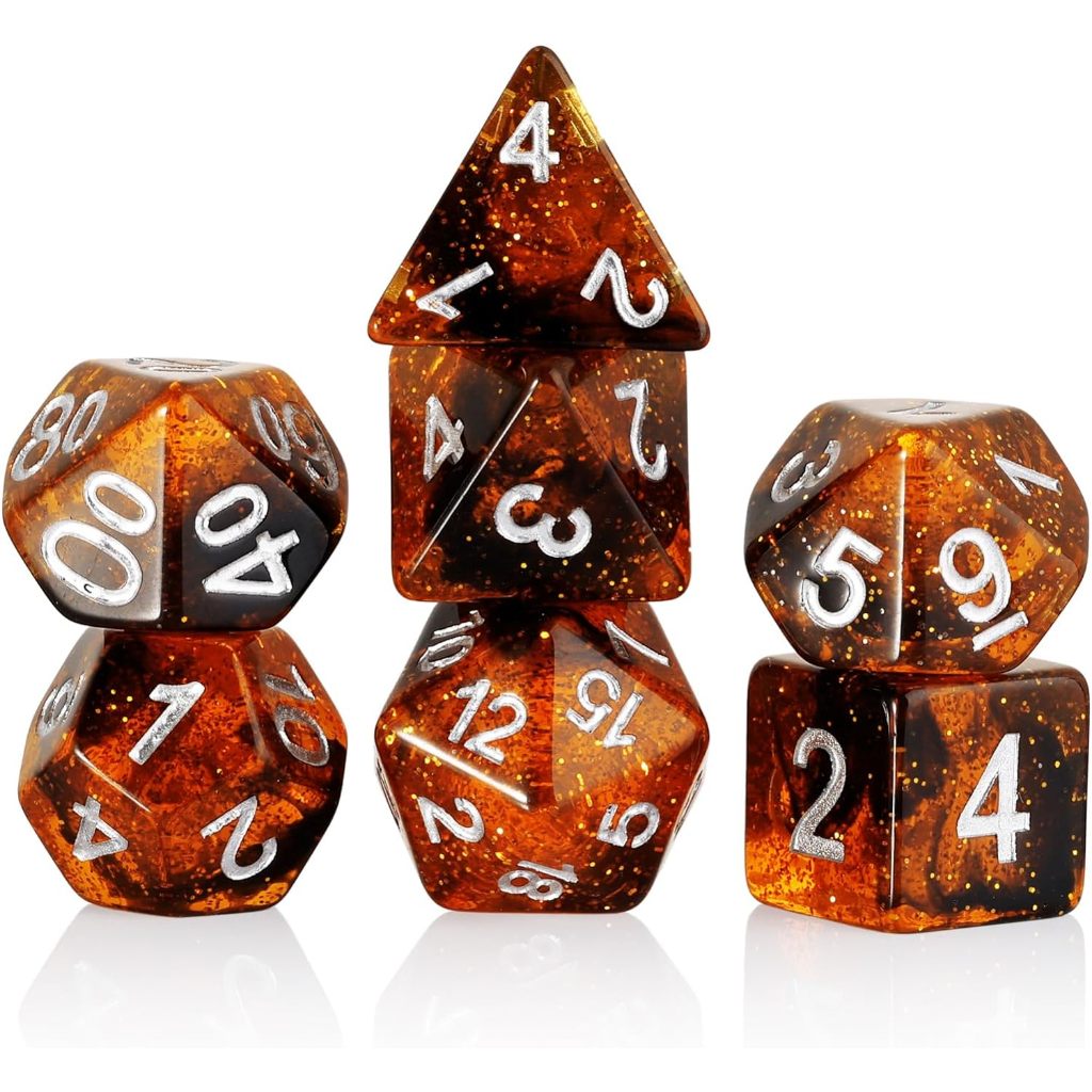 7 Pcs Resin DND Dice Set,Polyhedral Dice Set Filled with Shiny Glitters ...