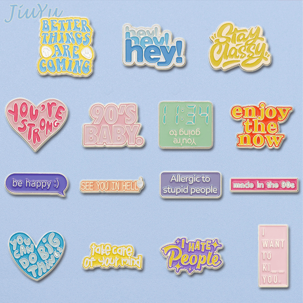 You Are Strong Quotes Enamel Brooch Cartoon Colorful Slogan Pins 90' S ...