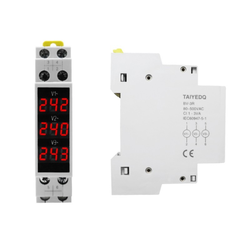 Din Rail Mount Three Phase Voltage Meter AC 80-500V Modular Voltage ...