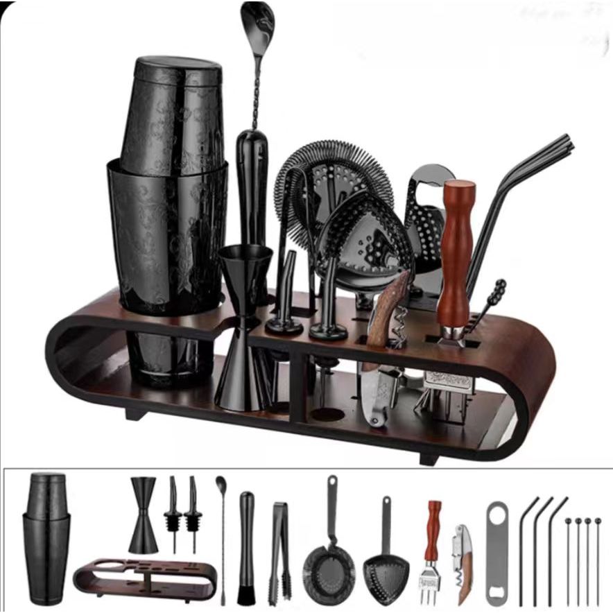 BLACK Professional Barware Tools Bartender Kit Bar Accessories Jigger ...