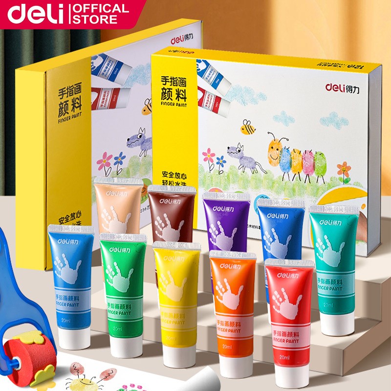 Deli 73872_12 colors finger paint (mixed) (12 colors/box) | Shopee ...