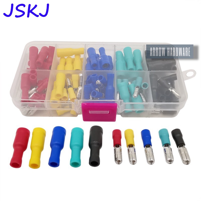 100Pcs/Box Insulated Crimp Terminals Wire Connector Bullet Female Male ...