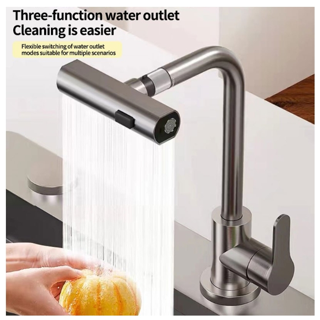 Kitchen faucet 304 Multimodes Waterfall Pull Out Faucet Rotation Multi ...