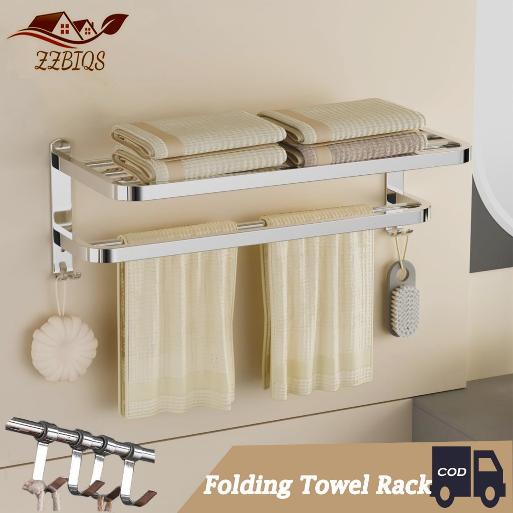 Foldable Stainless Towel Rack Wall Mount Drilling Free Toilet ...