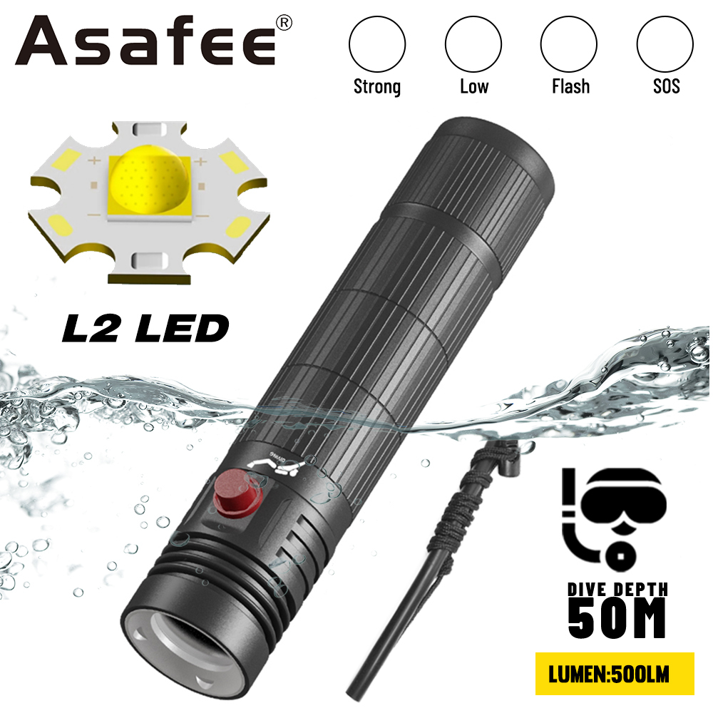 Asafee D901 Portable Super Bright Diving Scuba Flashlight L2 LED ...