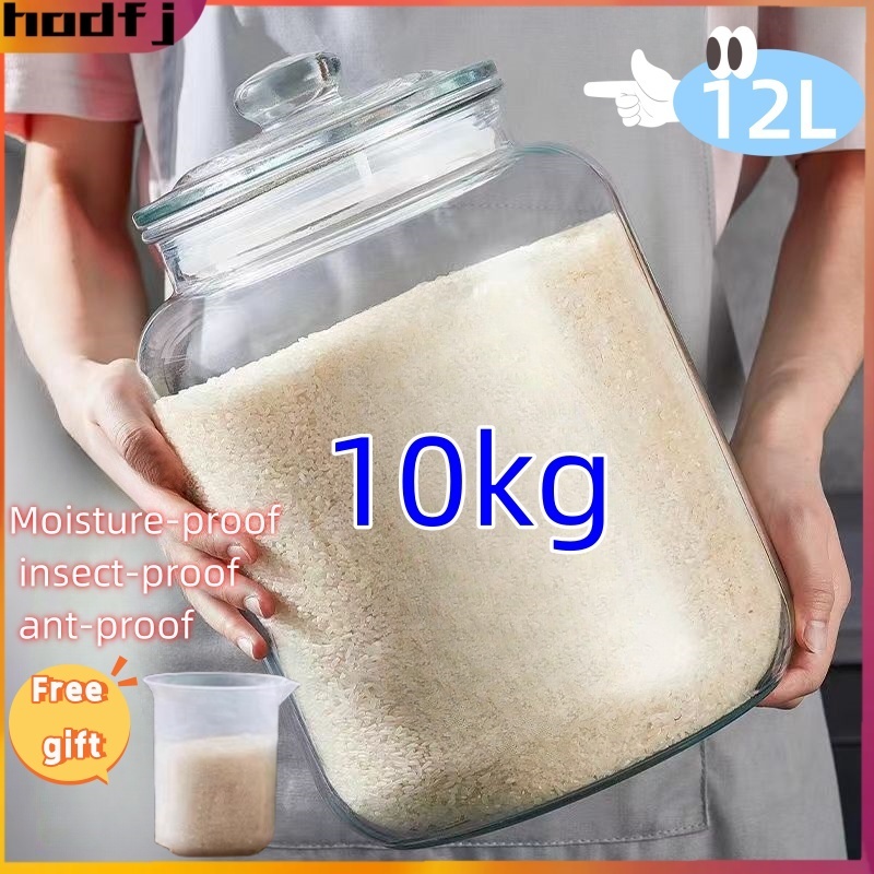 big jar glass rice dispenser storage container 10kg/kilos with cover ...