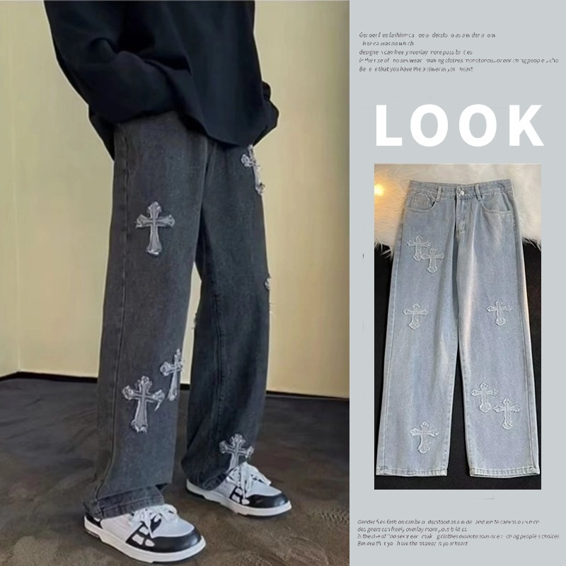 American Cross Print Denim Pants Fashion Aesthetic Design Maong Pants ...