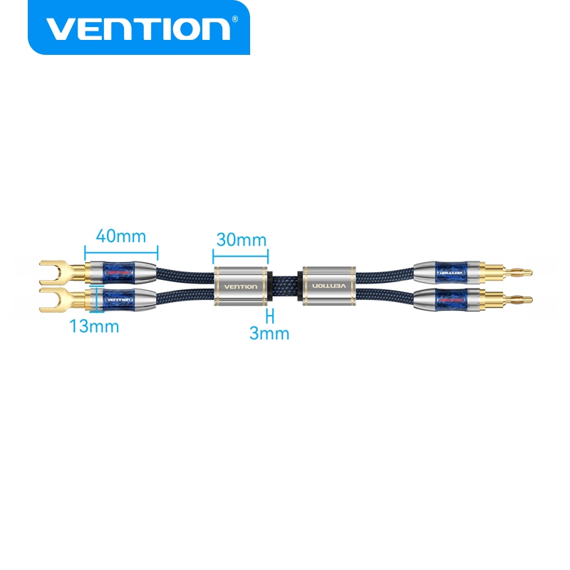 Vention Dual Banana Plugs to Dual Spade Plugs Speaker Wire (Hi-Fi) Blue ...