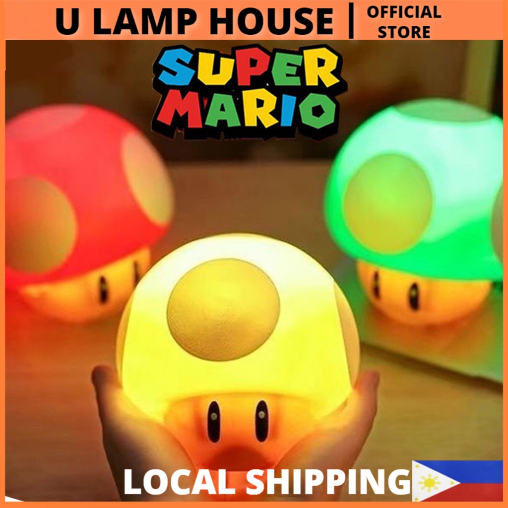 Super Mario Bros Mushroom Lamp 360 Rotatable Head Kawaii Night Light ...