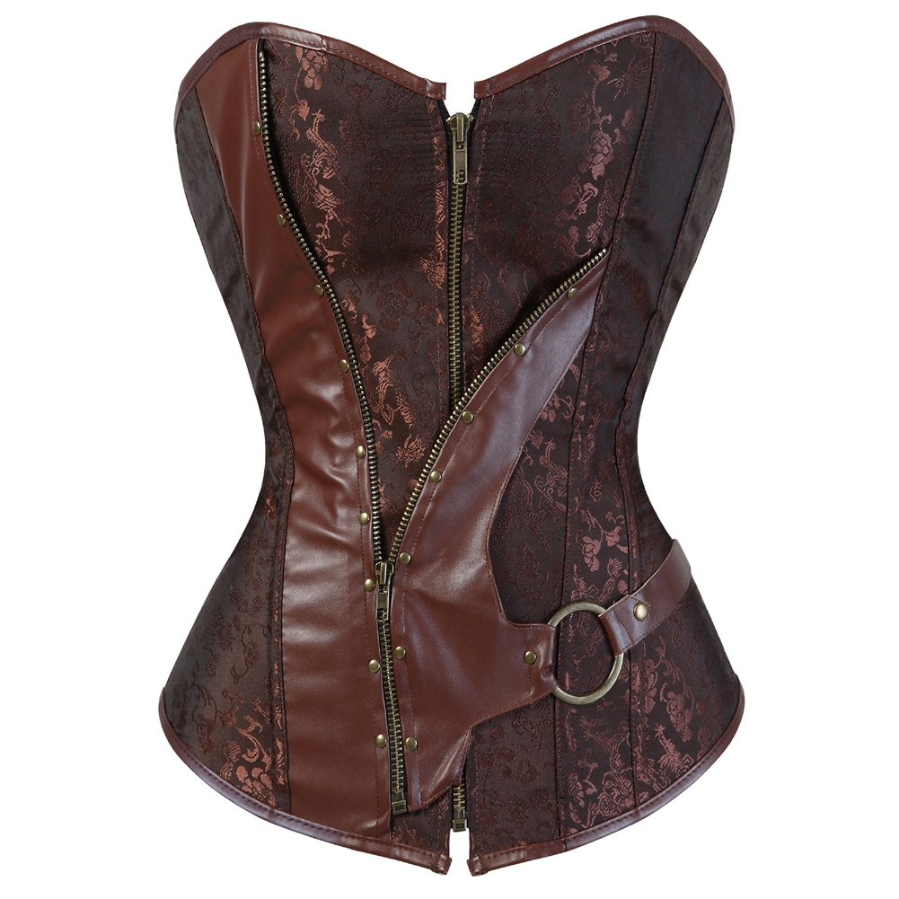 Brown Corset Pirate Tops For Women Brown Leather Corset Bustier Corset ...