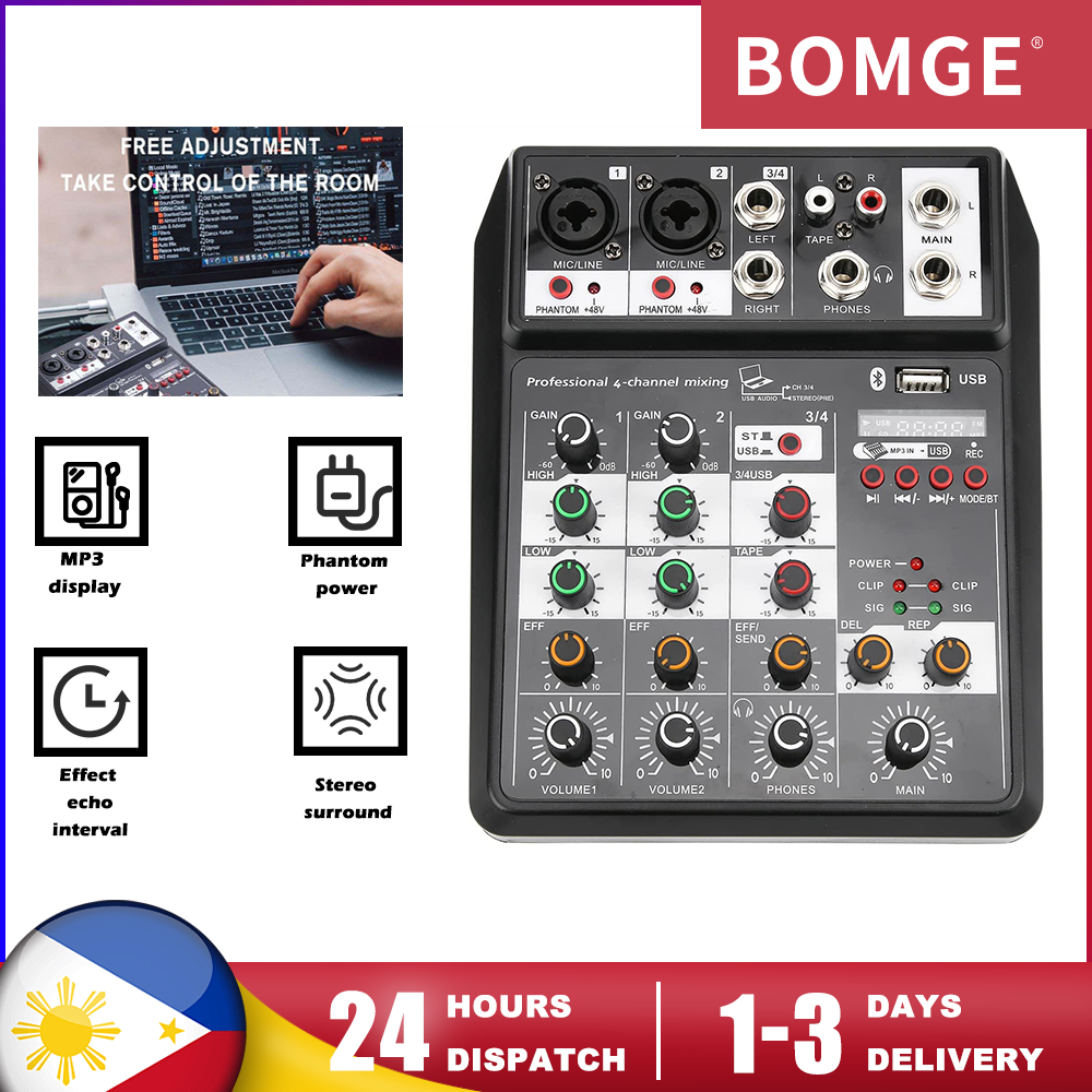 BOMGE Professional 4 Channel Mixer USB Bluetooth Rechargeable Mini ...