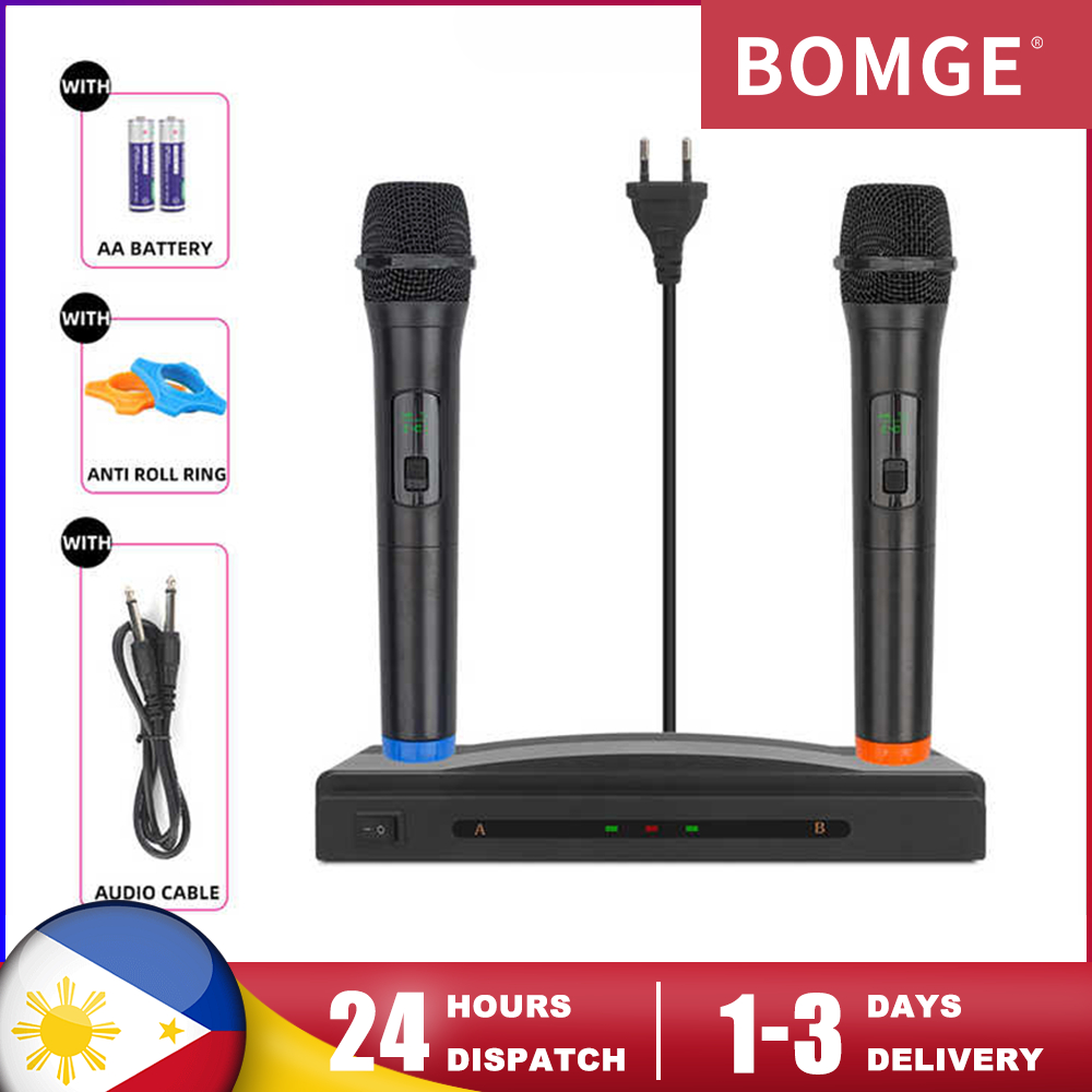 BOMGE Wireless Microphone Systems, Dual Cordless Karaoke Microphone Set, Handheld Dynamic Mic ...