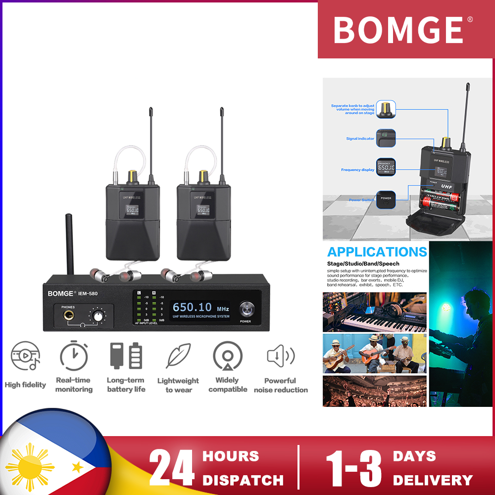 BOMGE IEM-580 UHF Wireless In Ear Stage Monitor System Professional 2 ...