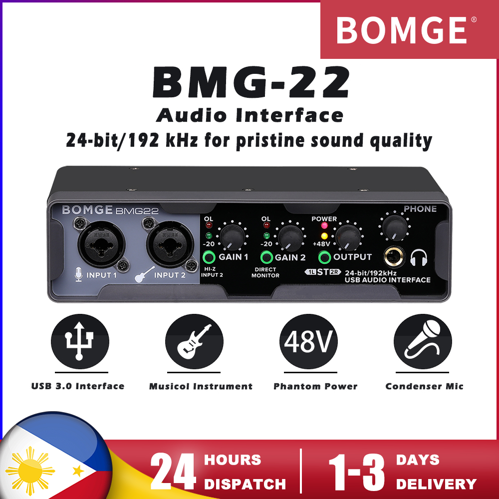 BOMGE USB Audio Interface(24 bit/192 kHz) with XLR, phantom power , Direct Monitoring , Loopback ...