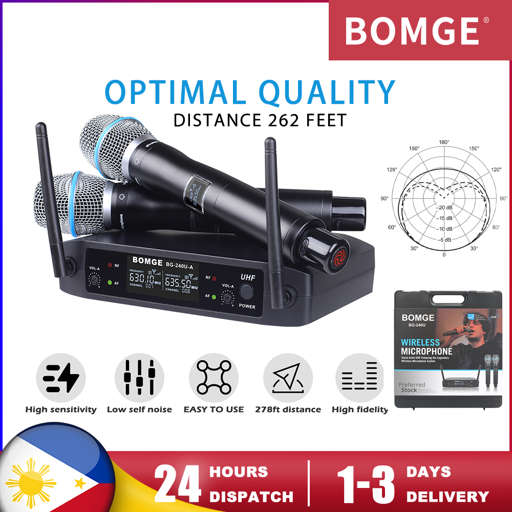 BOMGE UFH Wireless Microphone,Metal Dual Professional UHF Cordless Handheld Microphone System ...