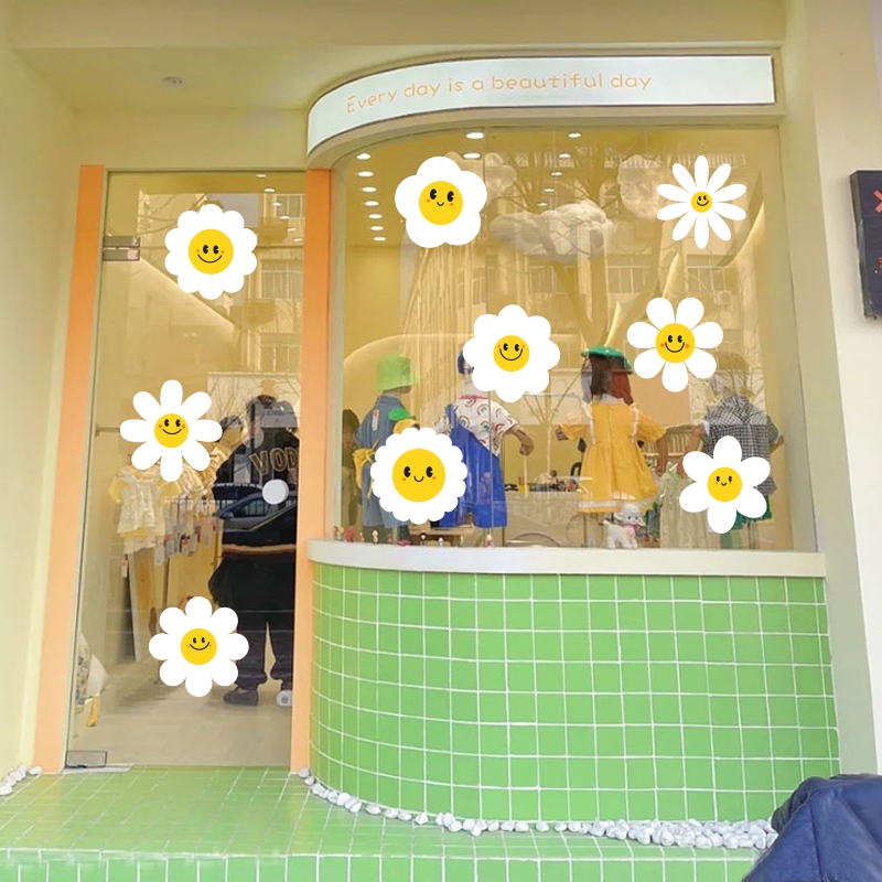 Ins Style Cartoon Sunflower Electrostatic Window Sticker Milk Tea ...