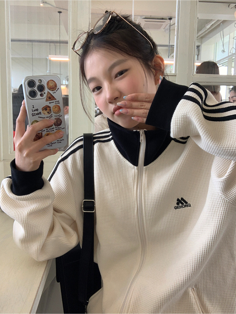 SELLDA M-2XL Women Striped Sweatshirt Korean Embroidery Long Sleeve ...