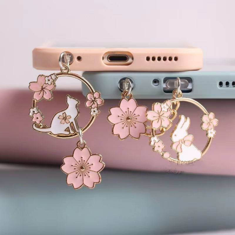 cute rabbit cat cherry blossom anti dust plug mobile phone charm for ...
