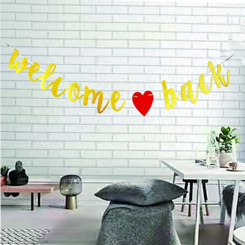 Welcome Back Heart Pull Flag Golden Black Party Decoration | Shopee ...