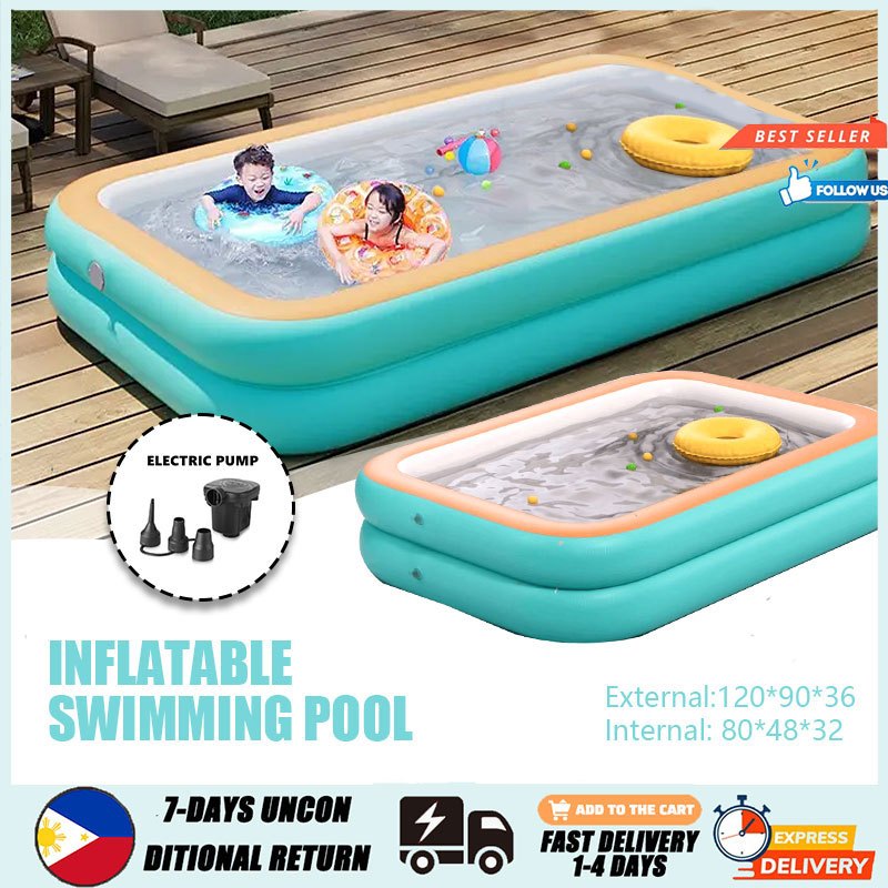 1.2M Swimming Pool Adult/Kids Inflatable Rectangular Inflatable ...