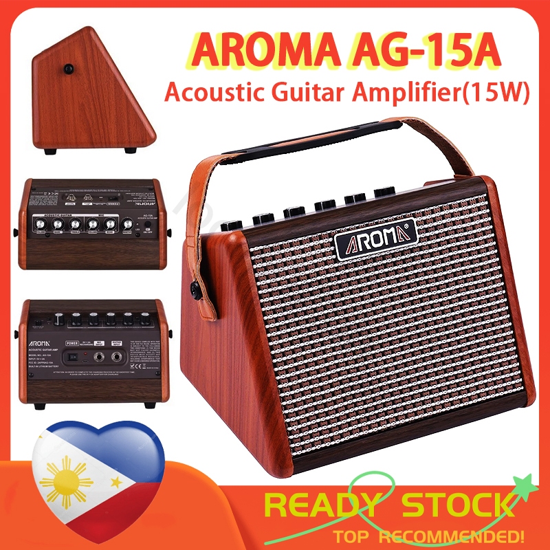 AROMA AG-15A 15W Portable Acoustic Guitar Amplifier Amp BT Speaker Built-in Rechargeable Battery ...