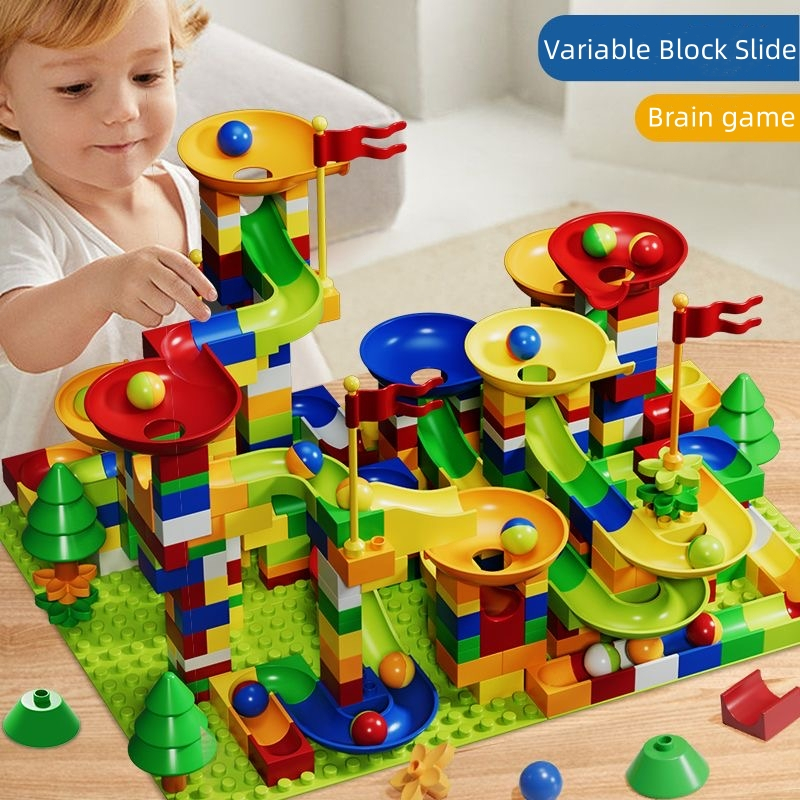 168PCS DIY Slide ball track Marble Race slide building blocks assembled Bricks baby educational ...