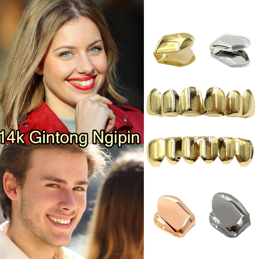 Gold Teeth Hip Hop Shiny Gold Grillz 14K Gold Plated Teeth Top Tooth ...