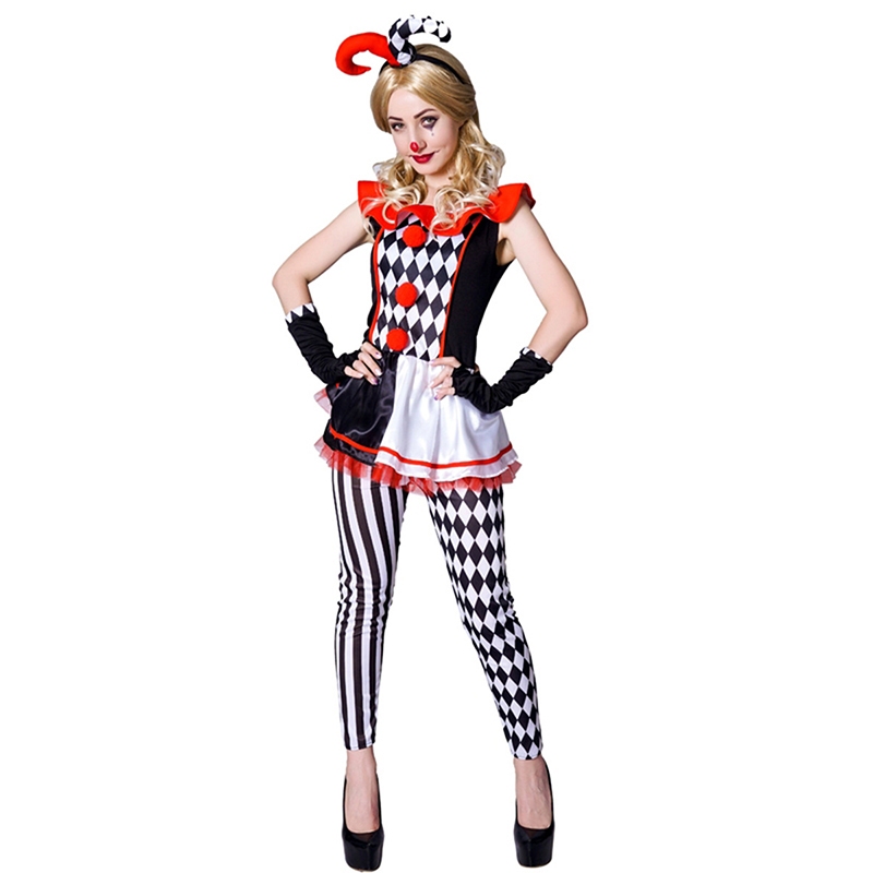 Girls Women Evil Harlequin Costume Adult Childs Zombie Circus Jester ...