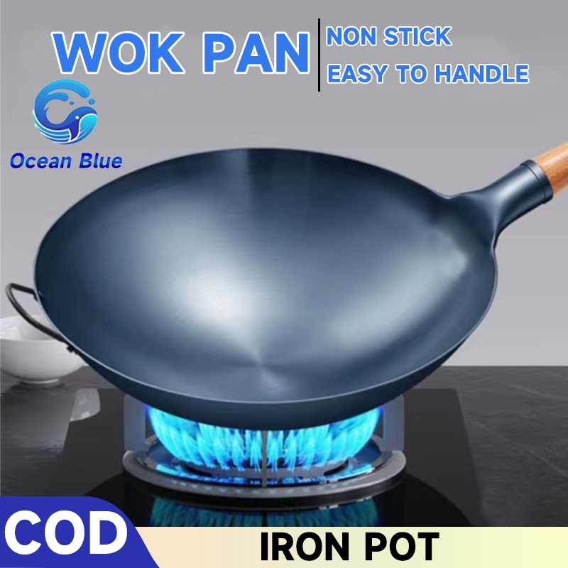 32/34/36/40cm Wok Pan Non Stick Wok Round Bottom Duty Carbon Steel Wok ...