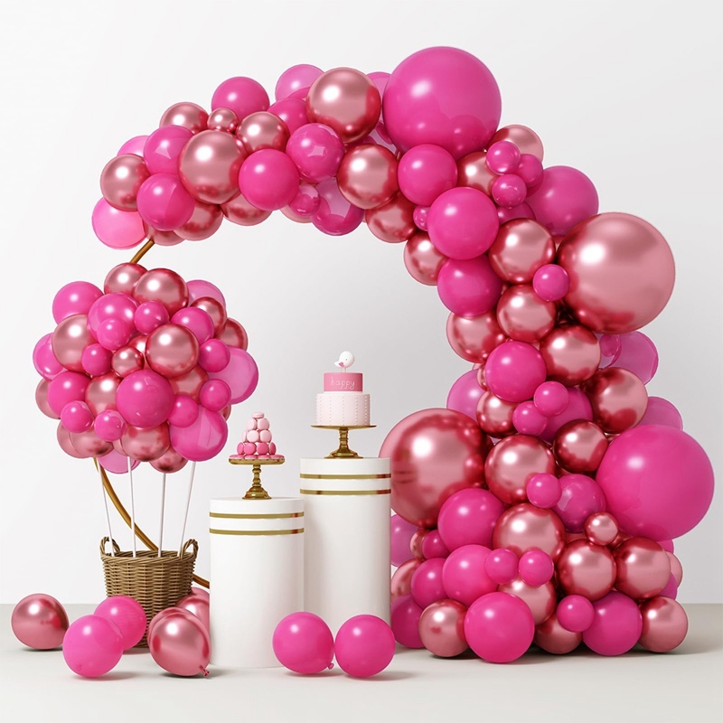 101pcs Hot Pink Balloon Arch Kit Pink Balloon Garland Rose Metallic Red ...
