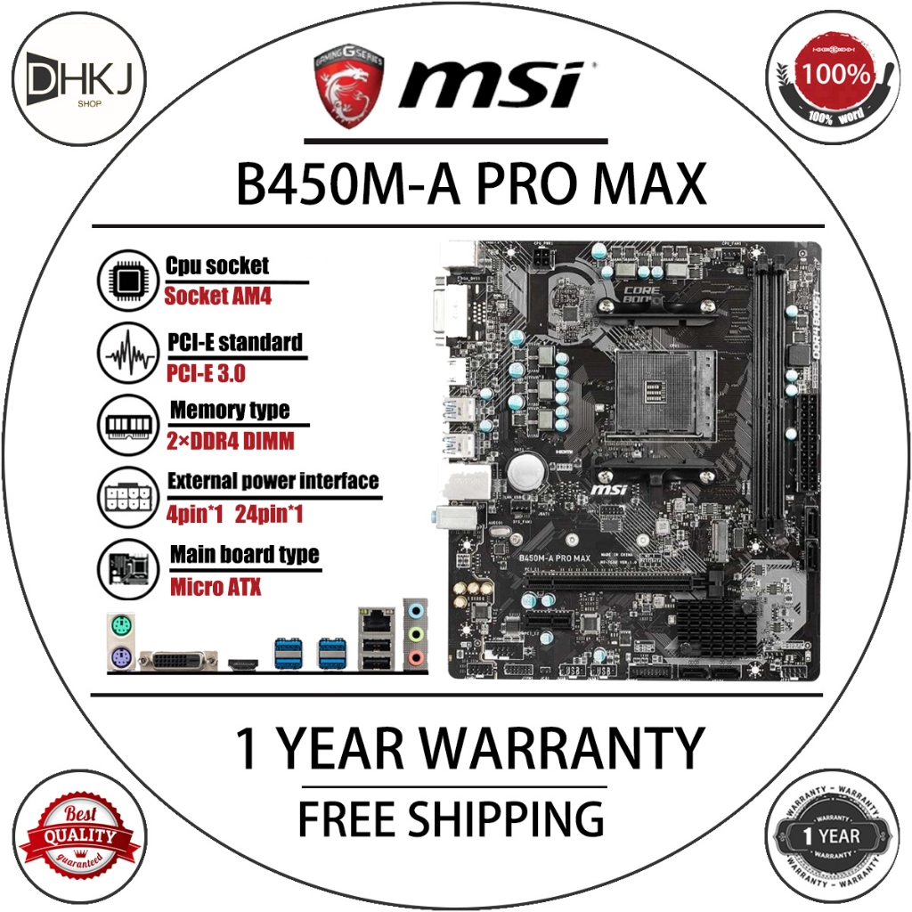 USED MSI AMD B450M-A PRO MAX Motherboard Dual-channel DDR4 Memory M.2 ...