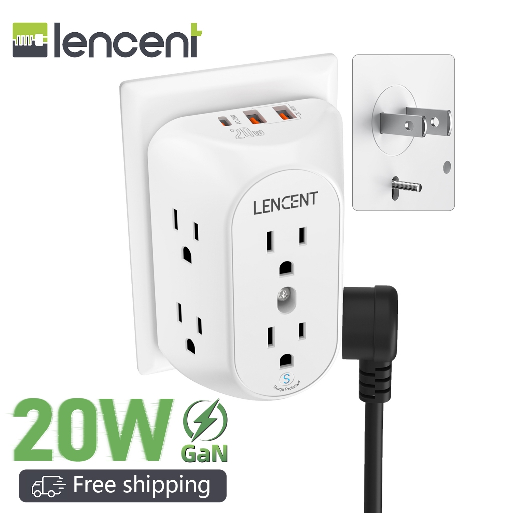 LENCENT 2 Prong Power Strip, 3 to 2 Prong Grounding Outlet Adapter 6 ...